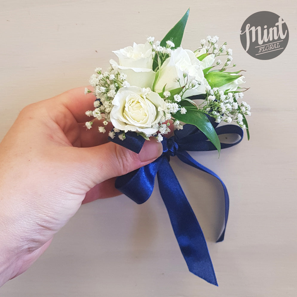 School Ball Wrist Corsage - Ribbon Band — Mint Floral NZ